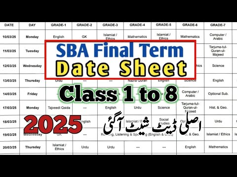 Sba Final term date sheet 2025 | School based assessment date sheet ...
