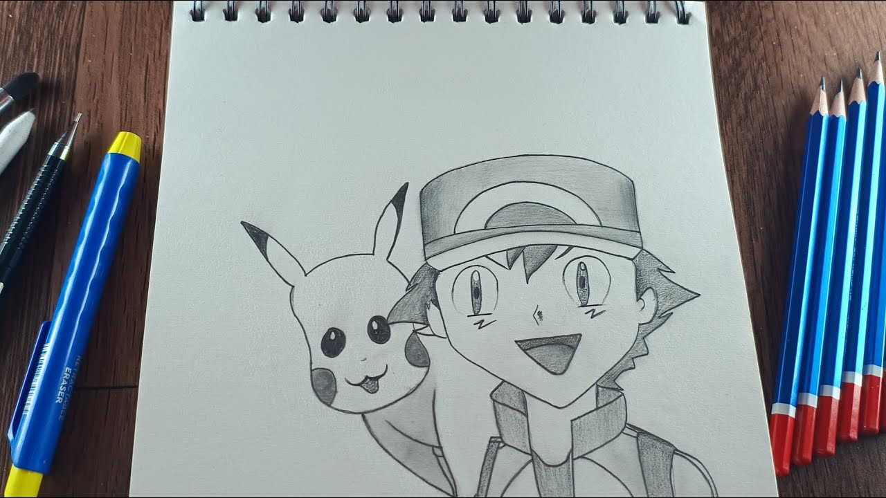 How to draw Ash and Pikachu step by step | 😊Drawing tutorial for ...