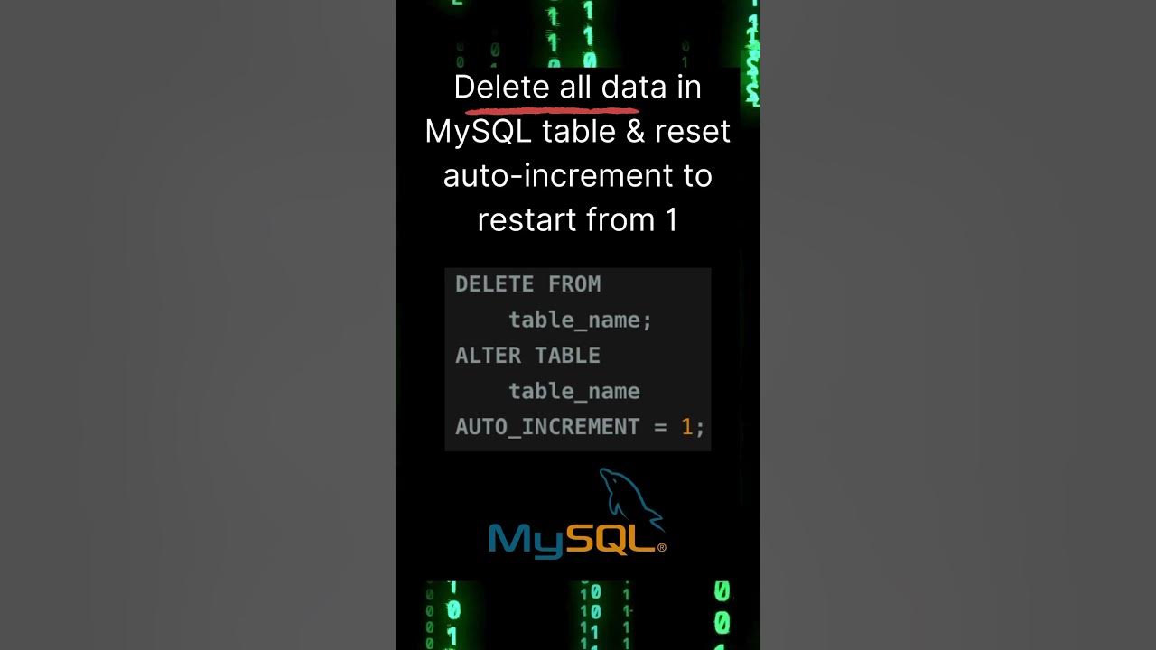 Delete all data in MySQL table & reset auto-increment #shorts #mysql #database #code #coding # ...