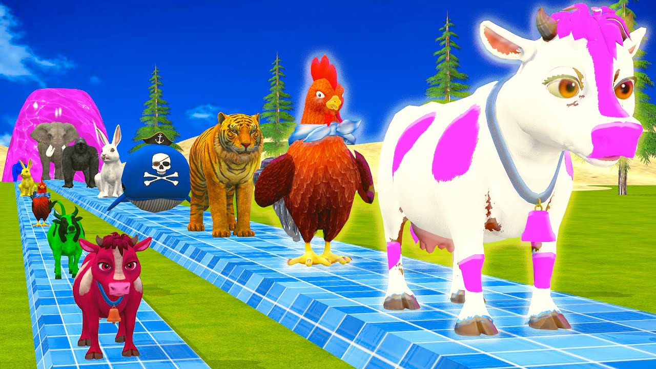 Long Slide Game With Elephant Gorilla Buffalo Hippopotamus Tiger 3d ...