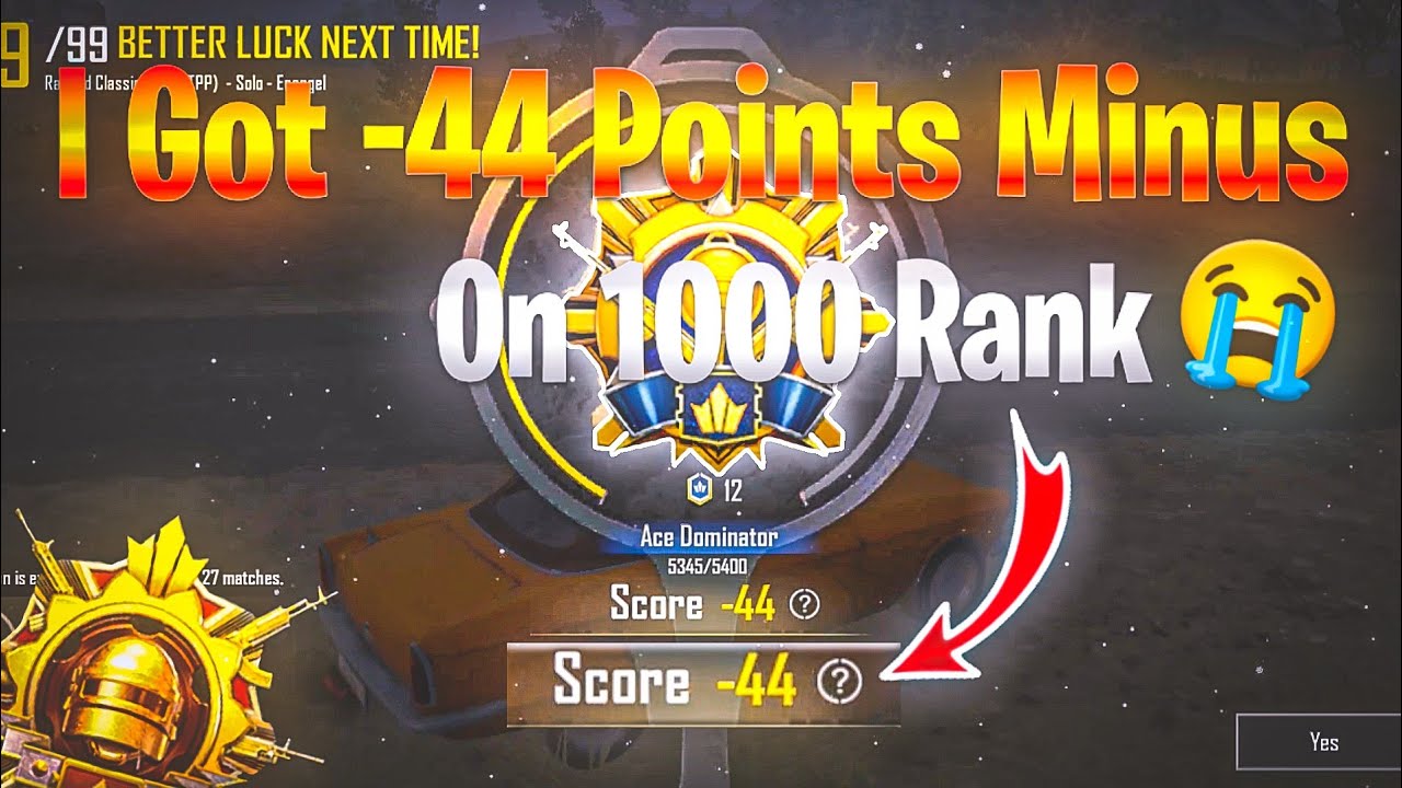 😭 I GOT -44 POINTS MINUS ON 1000 RANK 😭 #roadto20ksubs - YouTube