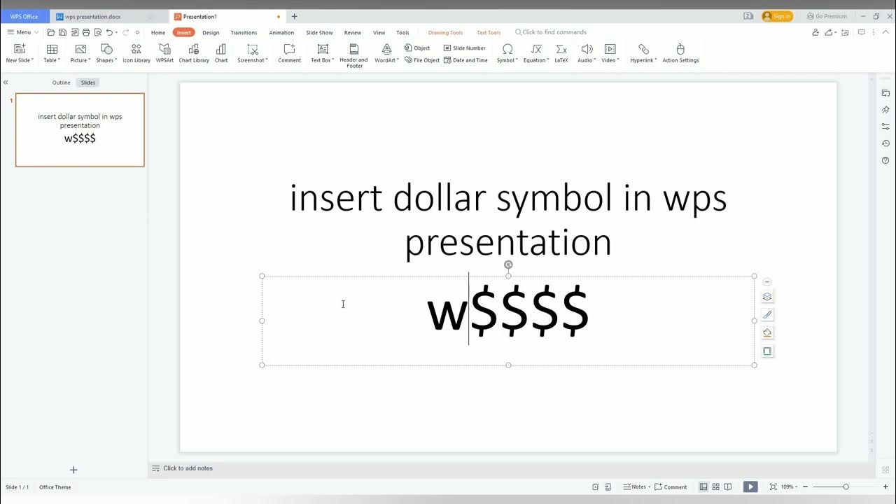 how to insert dollar symbol in wps presentation - YouTube