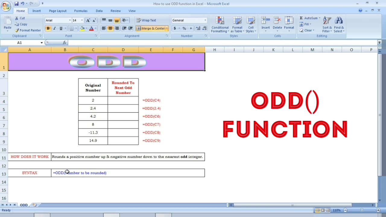 How to use ODD function in Excel - Tamil - YouTube