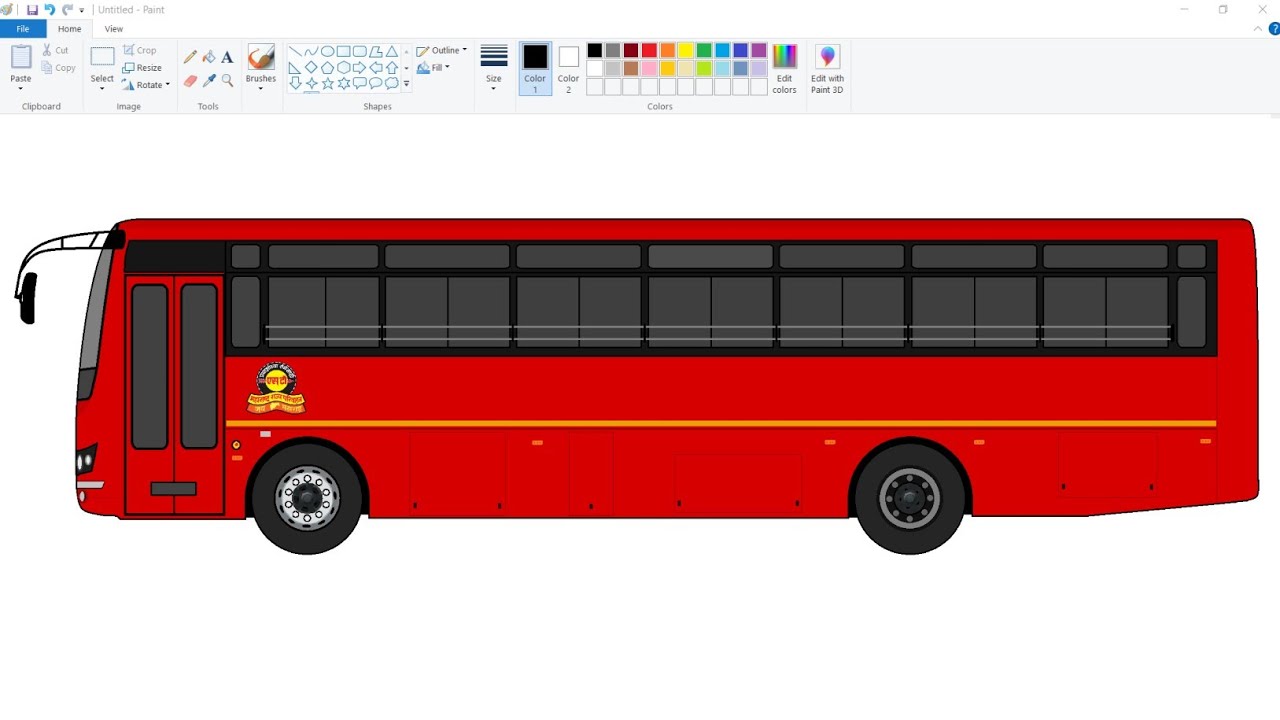 How to draw New MSRTC Bus in Ms Paint | New Lalpari BS6 Bus drawing ...