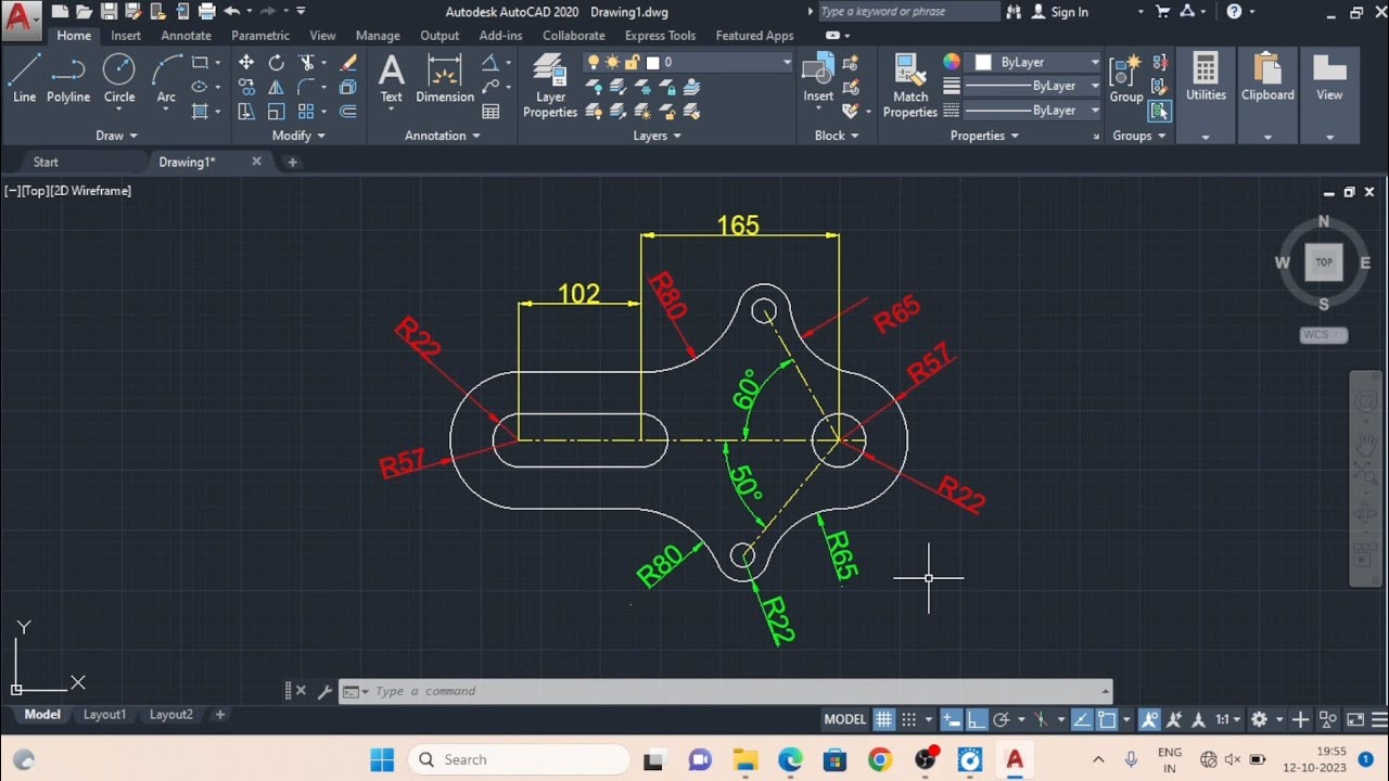AutoCAD 2d drawing exercises in hindi for practice, drawing for ...