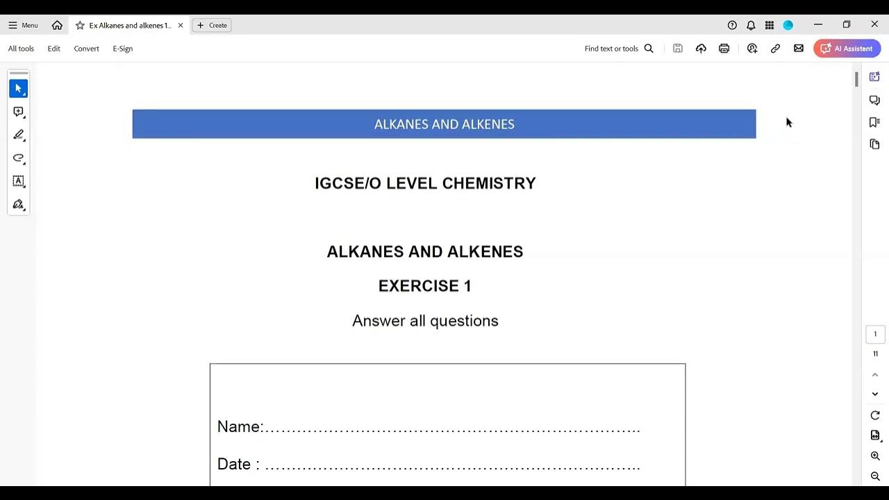 Exercise 1 Alkanes and Alkenes MCQs 1 to 25 Cambridge IGCSE O level Chemistry Lesson 65 part c ...