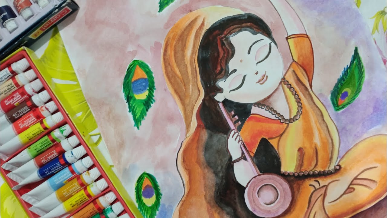 Mirabai Drawing | Mirabai Drawing Easy | Krishna painting | Painting of ...