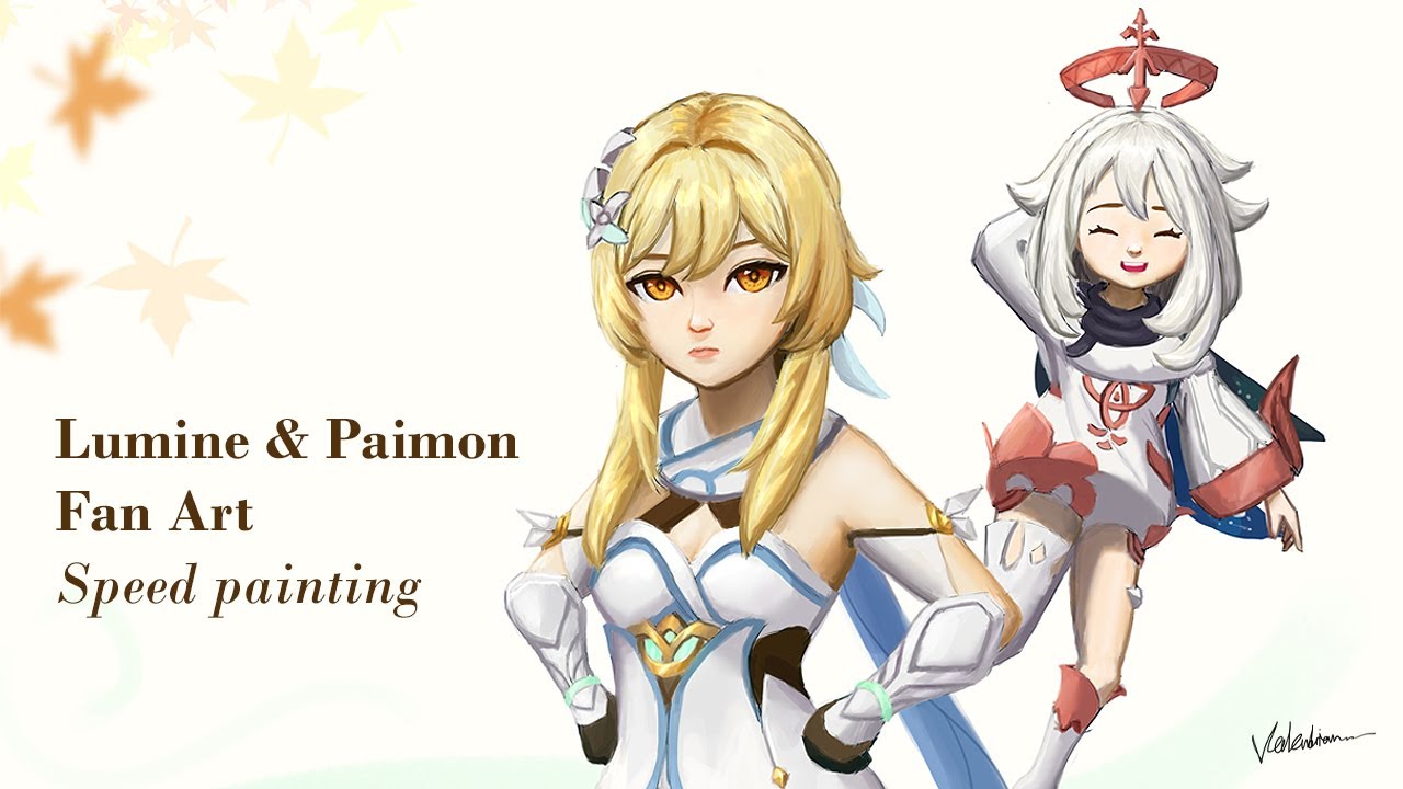 Genshin Impact Fan Art | Drawing Lumine and Paimon | Pohotoshop ...