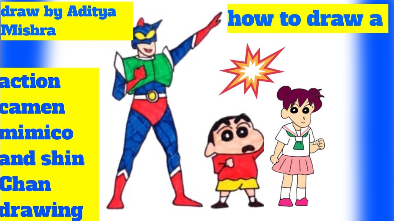 how to draw a action camen mimico and shin Chan drawing easy step-by ...