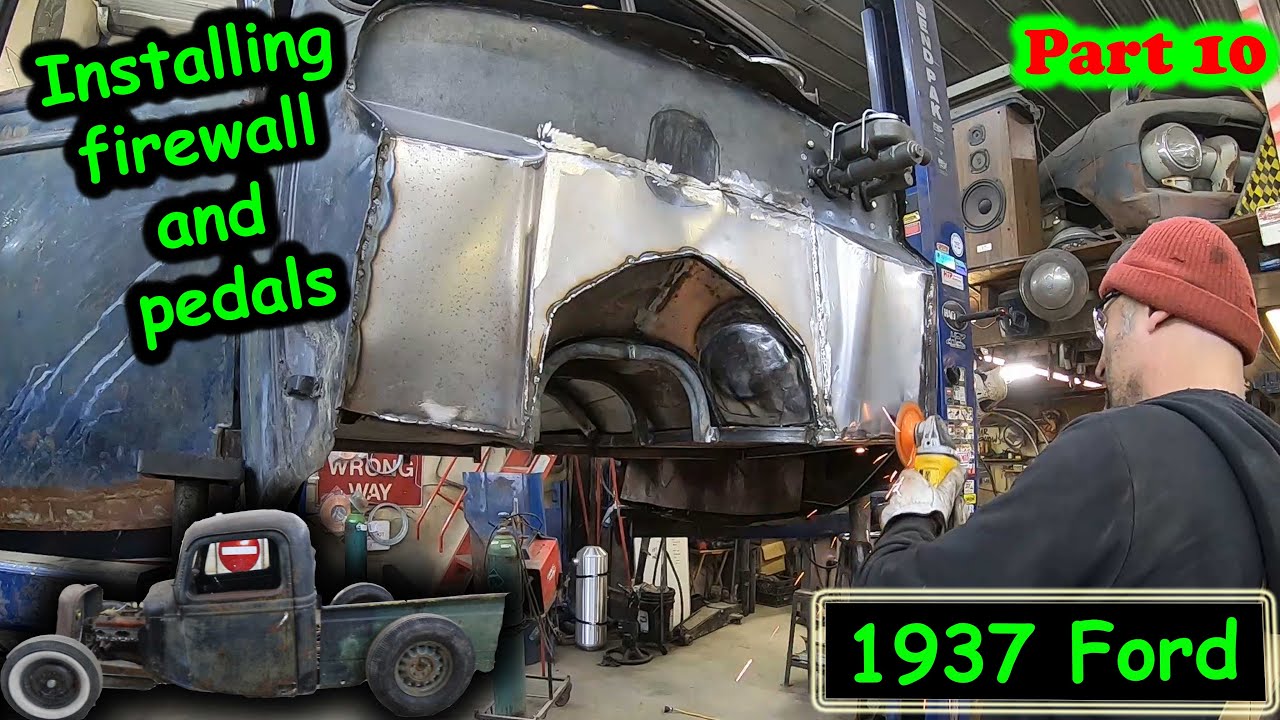Welding in the firewall and mounting clutch and brake pedal 37 Ford ...
