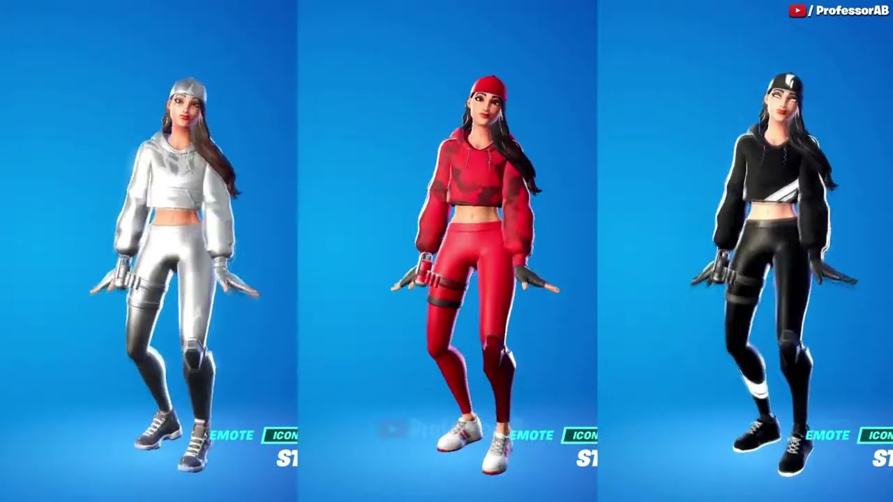 Fortnite Stuck Tiktok Emote With Every Ruby Skin Variant In Game (Cardi ...