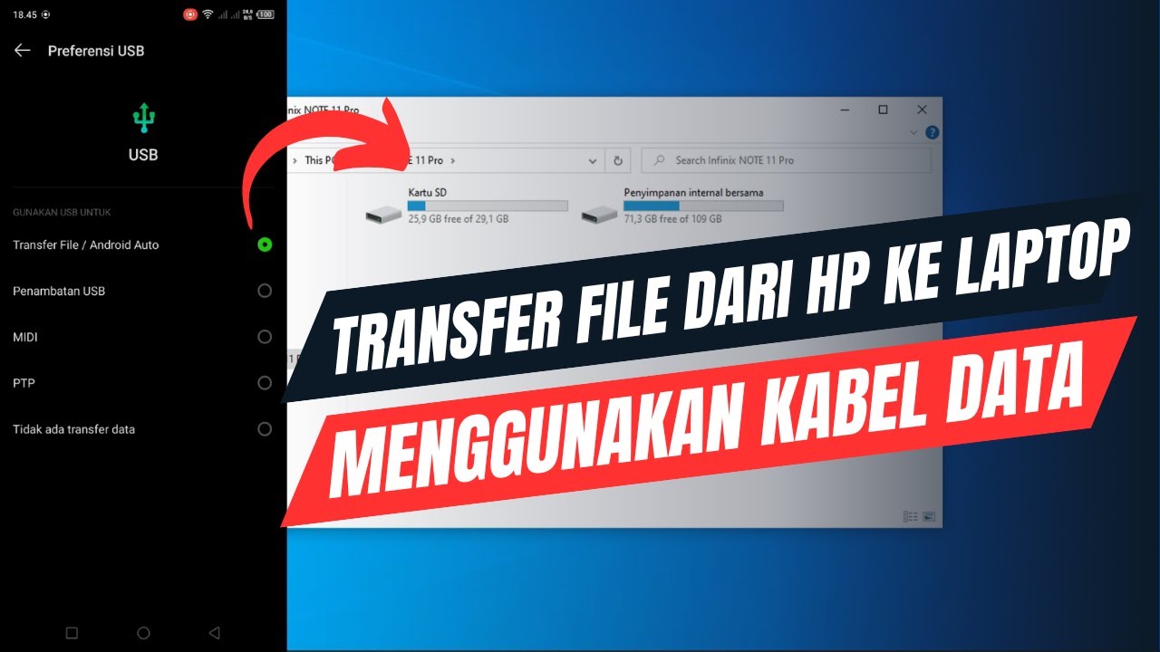 CARA TRANSFER FILE DARI HP KE LAPTOP DENGAN KABEL USB - YouTube