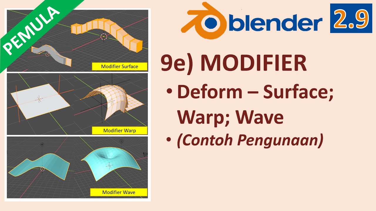 Tutorial Blender 2.9 Pemula 9e Modifier - Surface, Warp, Wave - YouTube