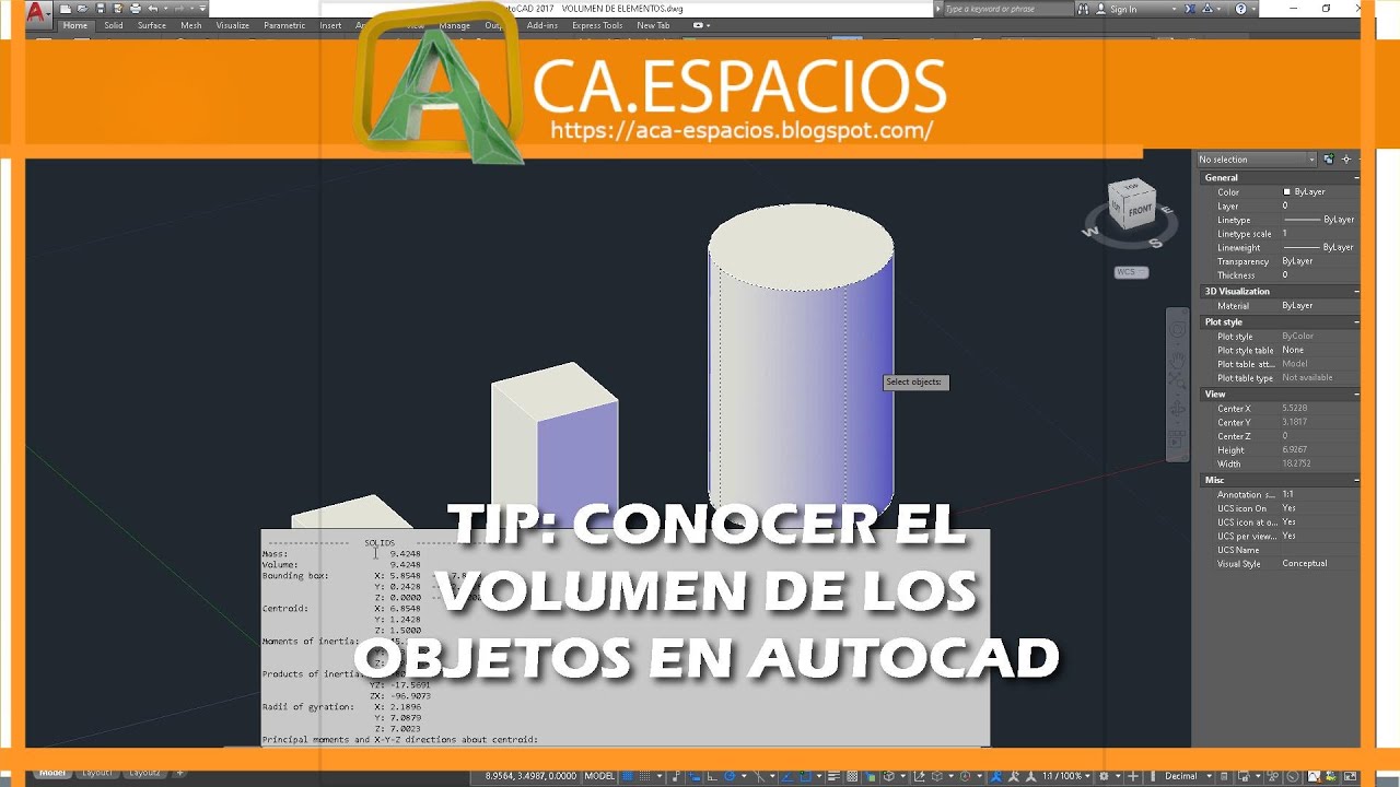TIPS: COMO SABER EL VOLUMEN DE LOS OBJETOS EN AUTOCAD - YouTube