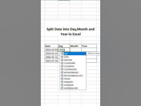 Quickly Split Date into Year, Month and Day in Excel | Split Date in Excel #shorts - YouTube