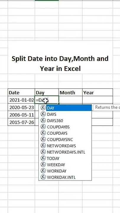 Quickly Split Date into Year, Month and Day in Excel | Split Date in Excel #shorts - YouTube