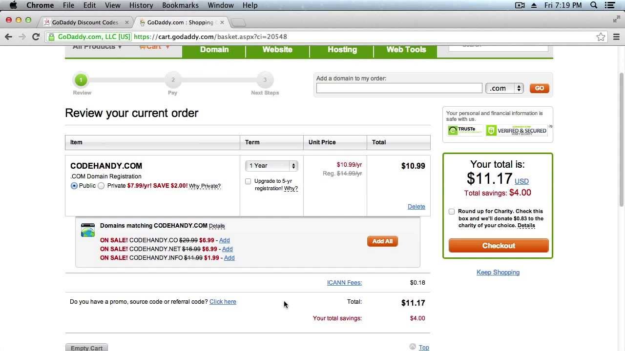 Get a GoDaddy 99 cent domain promo code that always works - YouTube