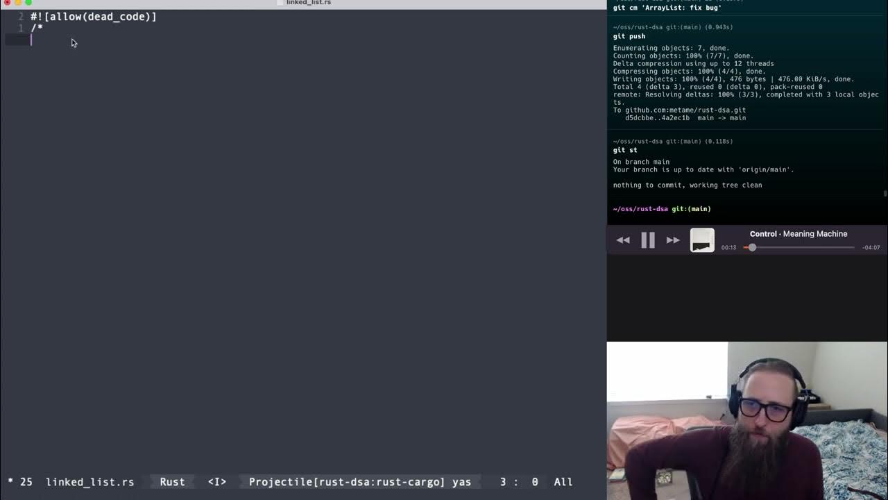 🦀 LinkedList in Rust! DATA STRUCTURES PART 3.1 - Rust n00bery - Rust OSS - Rust DSA - YouTube