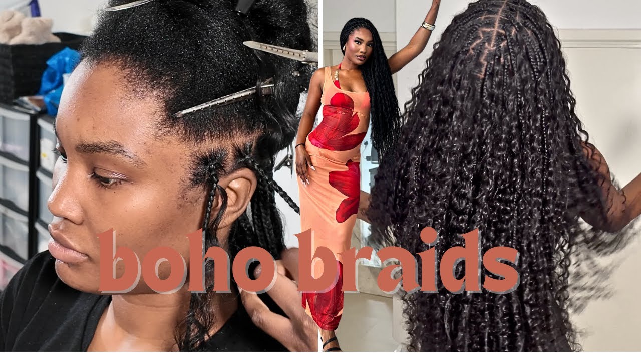 IT’S GIVING SEW IN!! VIRAL Boho Braids w HUMAN Hair Install - Hot ...
