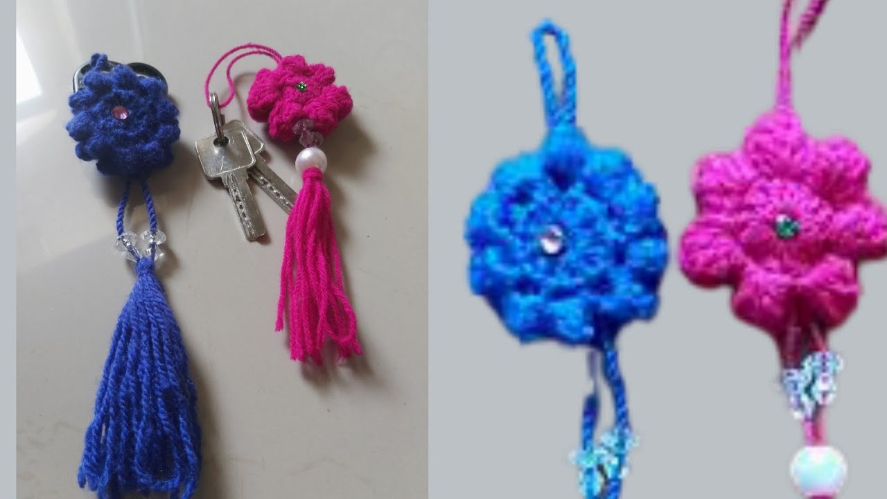 Crochet keychain woolen key hanger 🧵🧶 crochet keyring tutorial - YouTube