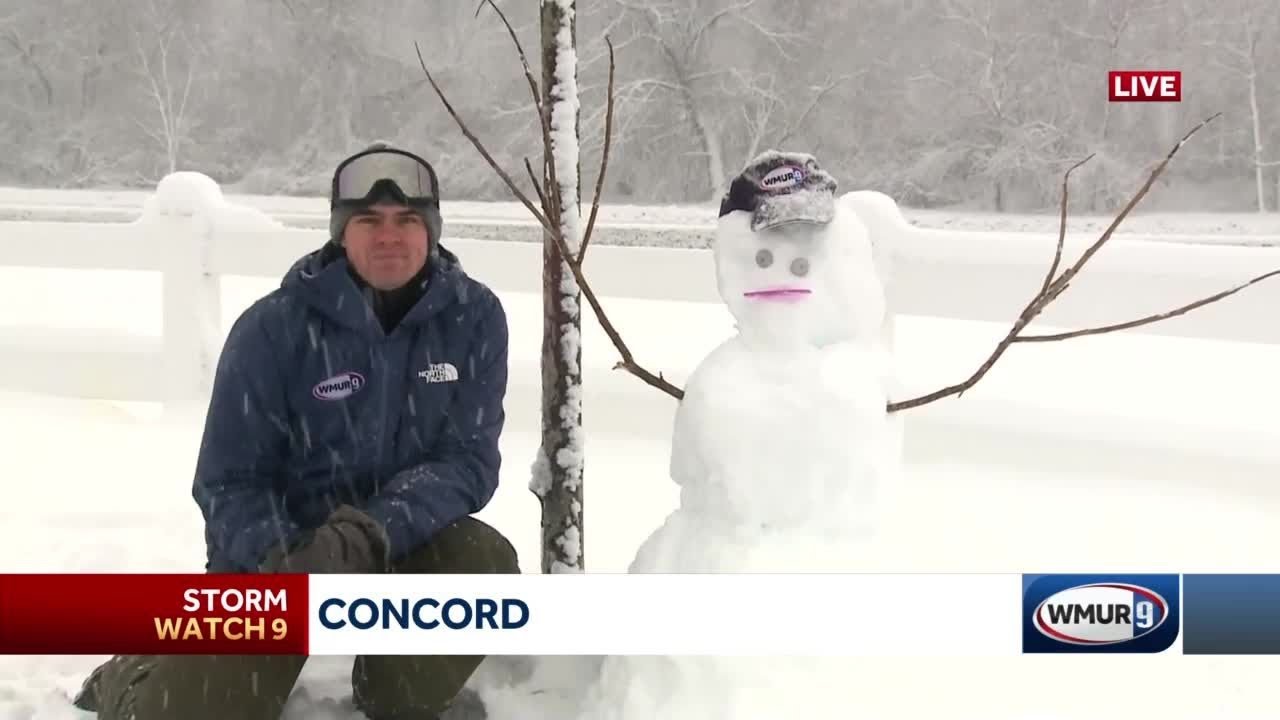 WMUR reporter Ross Ketschke shows off snowman in Concord - YouTube