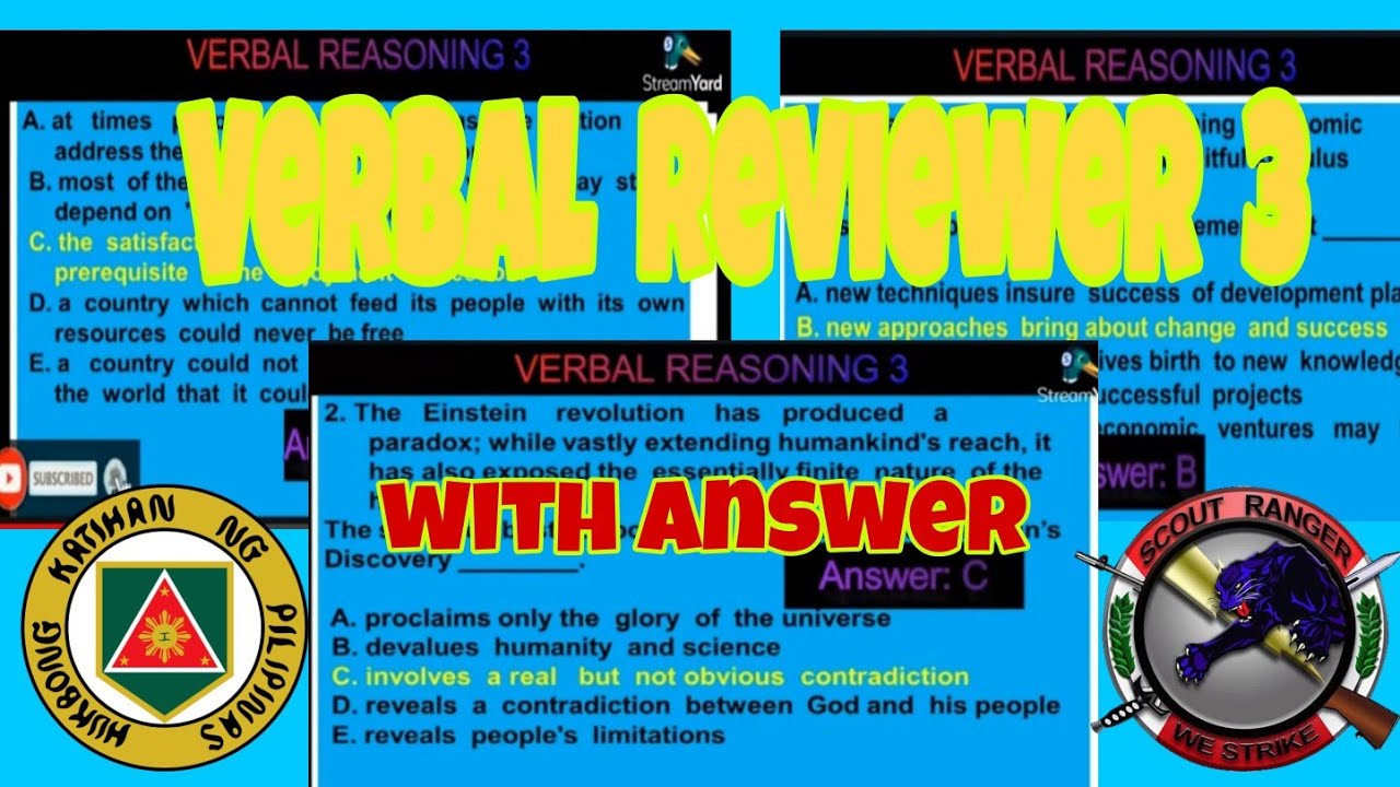 VERBAL Reasoning 3 Afpsat Reviewer with Answer 2022 - YouTube