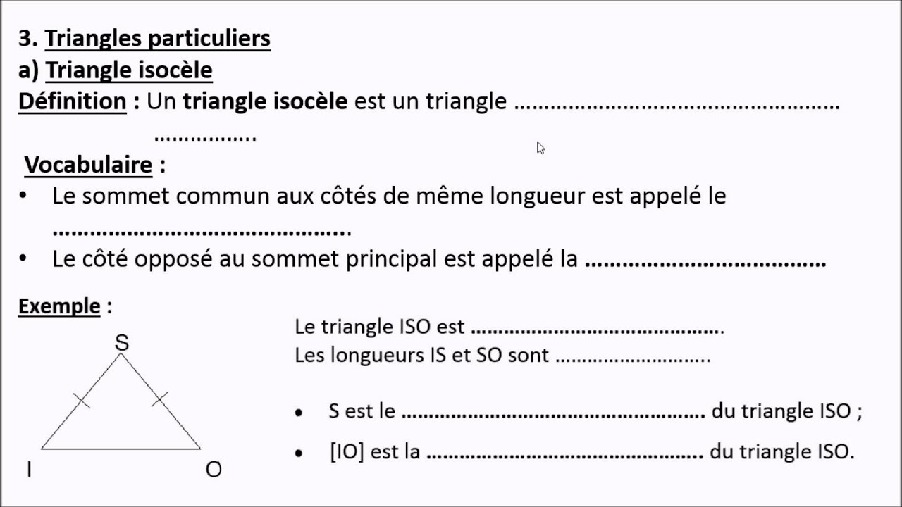 Niveau 6ème : G1 - 3 : Triangles particuliers - YouTube