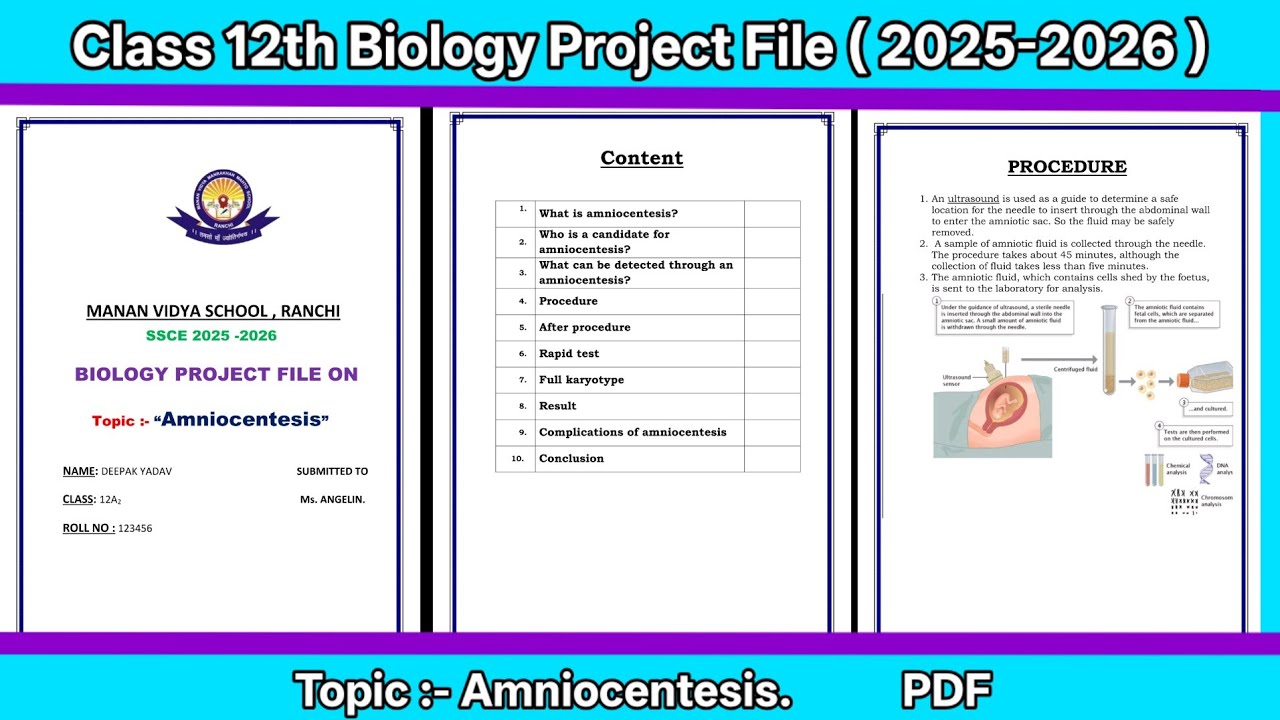 Class 12 Biology Project File 2025-26 📘 | Topic: Amniocentesis | With ...