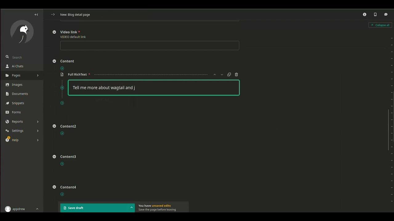 Demo Django with Wagtail and opensource LLM for Auto-Complete - YouTube