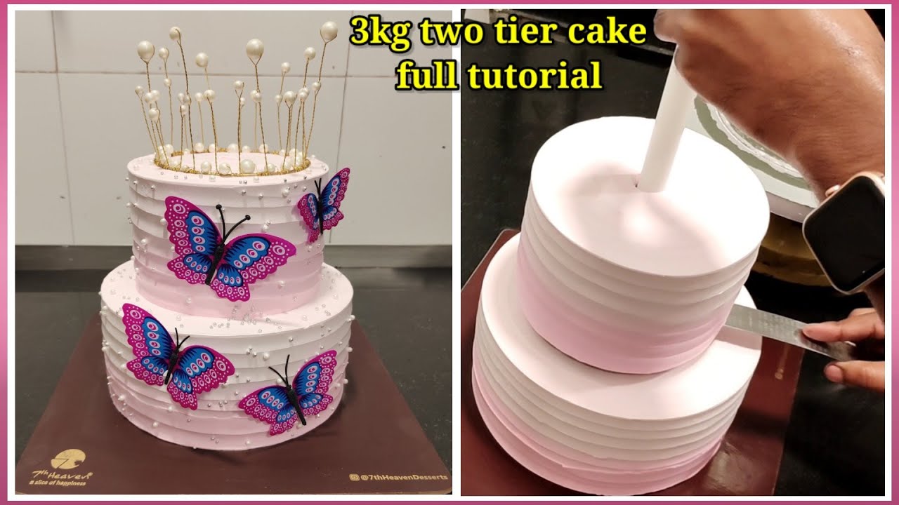 1st birthday cake | 3kg two tier cake | two tier crown cake | butterfly ...