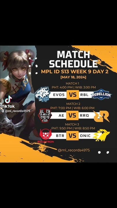MPL ID WEEK 9 MATCHES SCHEDULE #mobilelegends #mlbb #philippines #ml #shorts #indonesia #viral # ...