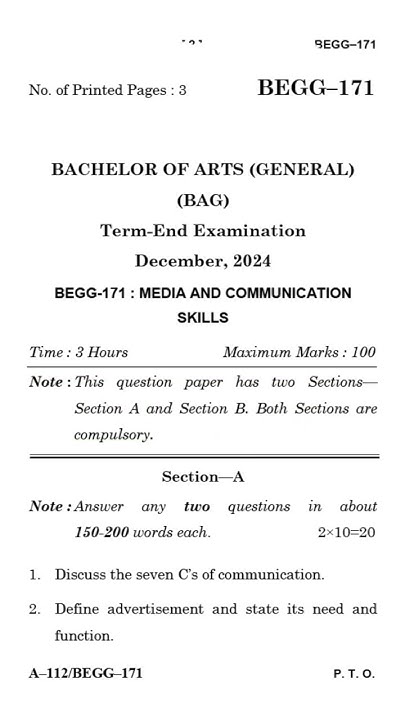 BEGG 171 Dec 2024 | Media and communication skills | @eduignou - YouTube