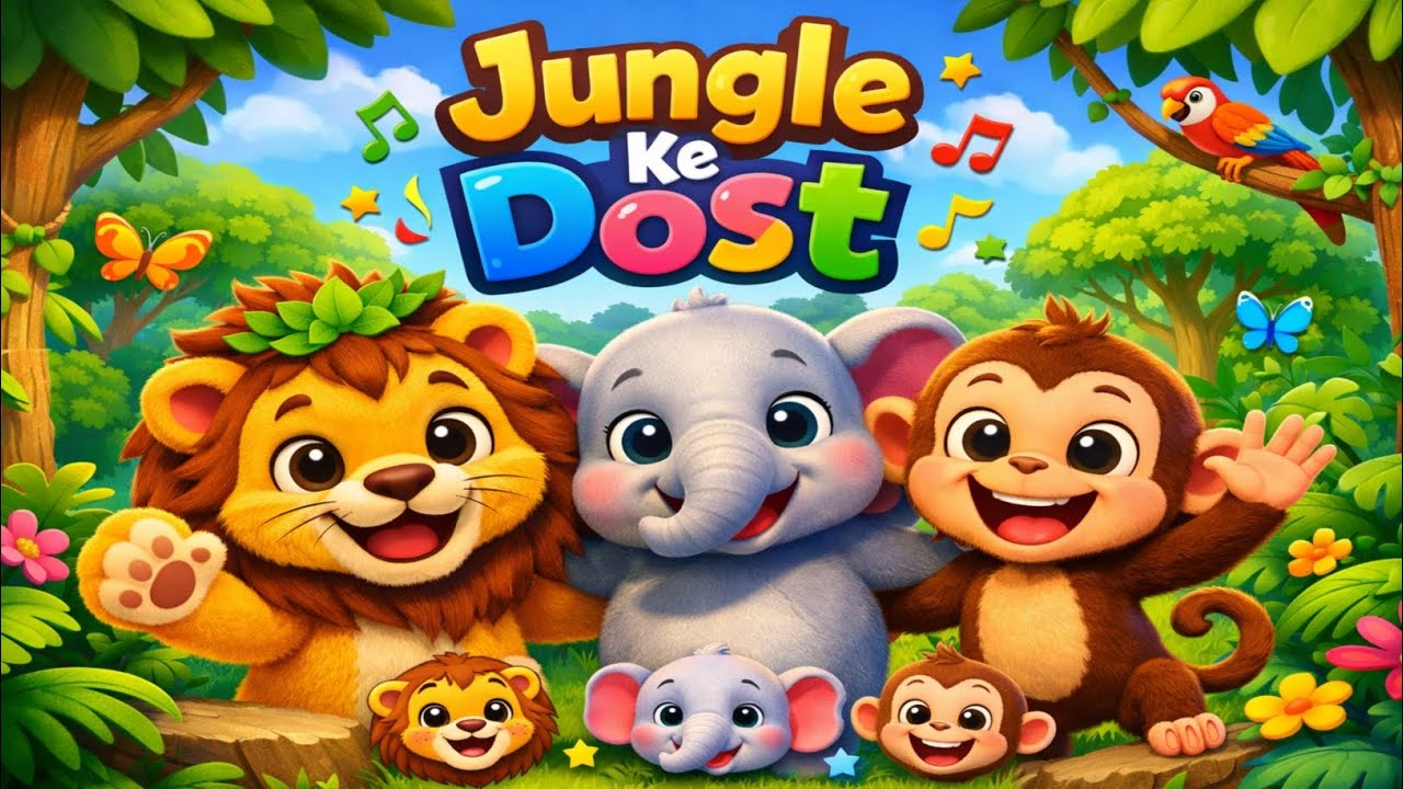 Jungle Ke Dost 🦁🐘🐒 |Hindi Kids Cartoon Song | Sher Hathi Bandar Rhymes ...