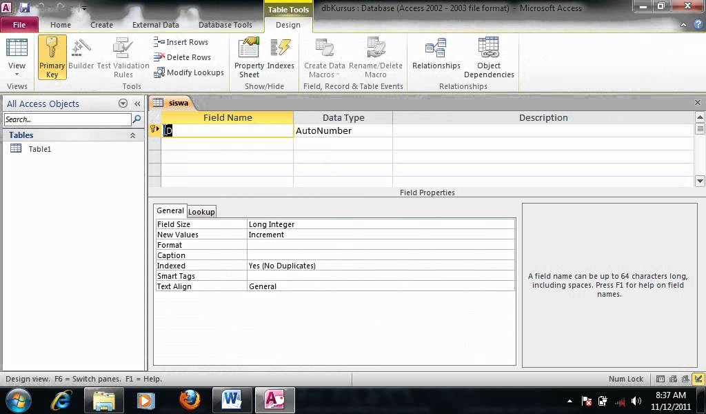 Membuat Database Access 2010.wmv - YouTube
