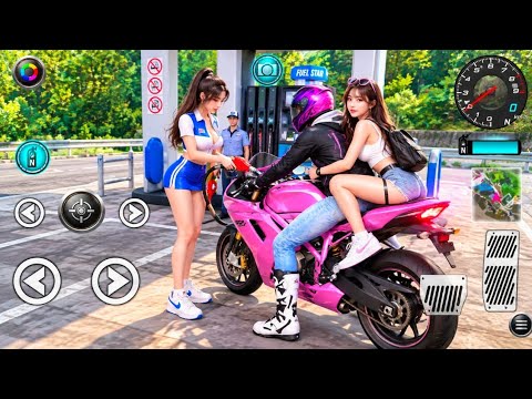🏍️ Pink Super Bike Fueling ⛽ with Beautiful Girl | 3D Driving Class Gameplay 2026 | Bike Game