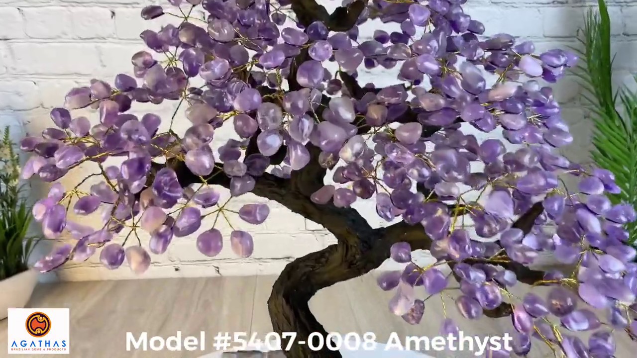 Large Handmade Gemstone Tree, Amethyst Gems, 25" tall, 144 branches and ...