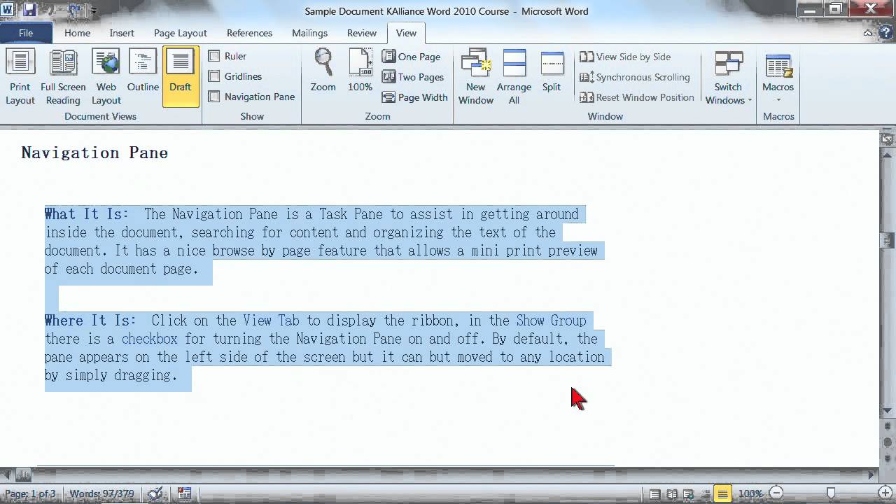 Microsoft Word 2010 Tutorial: Using Different Views | K Alliance - YouTube