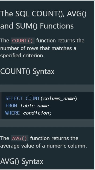 SQL COUNT(), AVG() and SUM()@arvindprogramming - YouTube