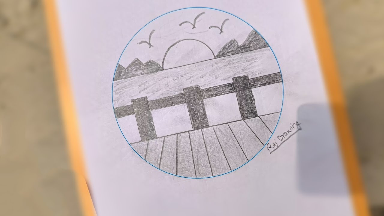 Circle Sunset Secenery Drawing #drawing #art #pencildrawing - YouTube