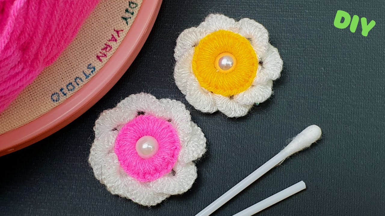 Amazing Trick with Cotton Bud - Easy Woolen Flower Making - No Crochet ...