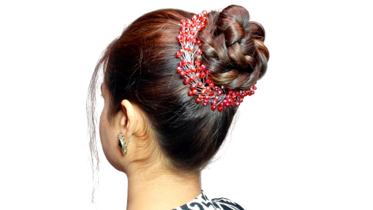 How to use Tiara for Hairstyle | Flower Bun Hairstyle with Tiara | Easy ...