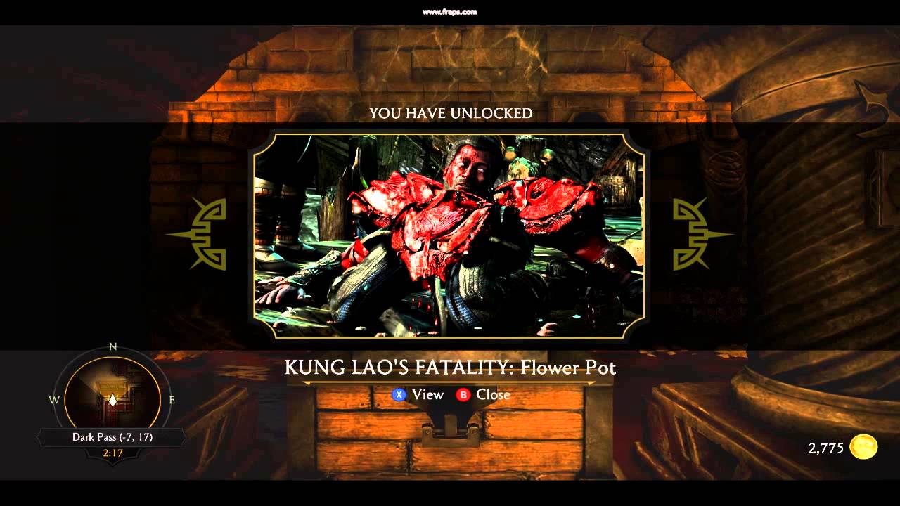 MKX KRYPT UNLOCK : Kung Lao's Fatality "Flower Pot" (-7,17) - YouTube
