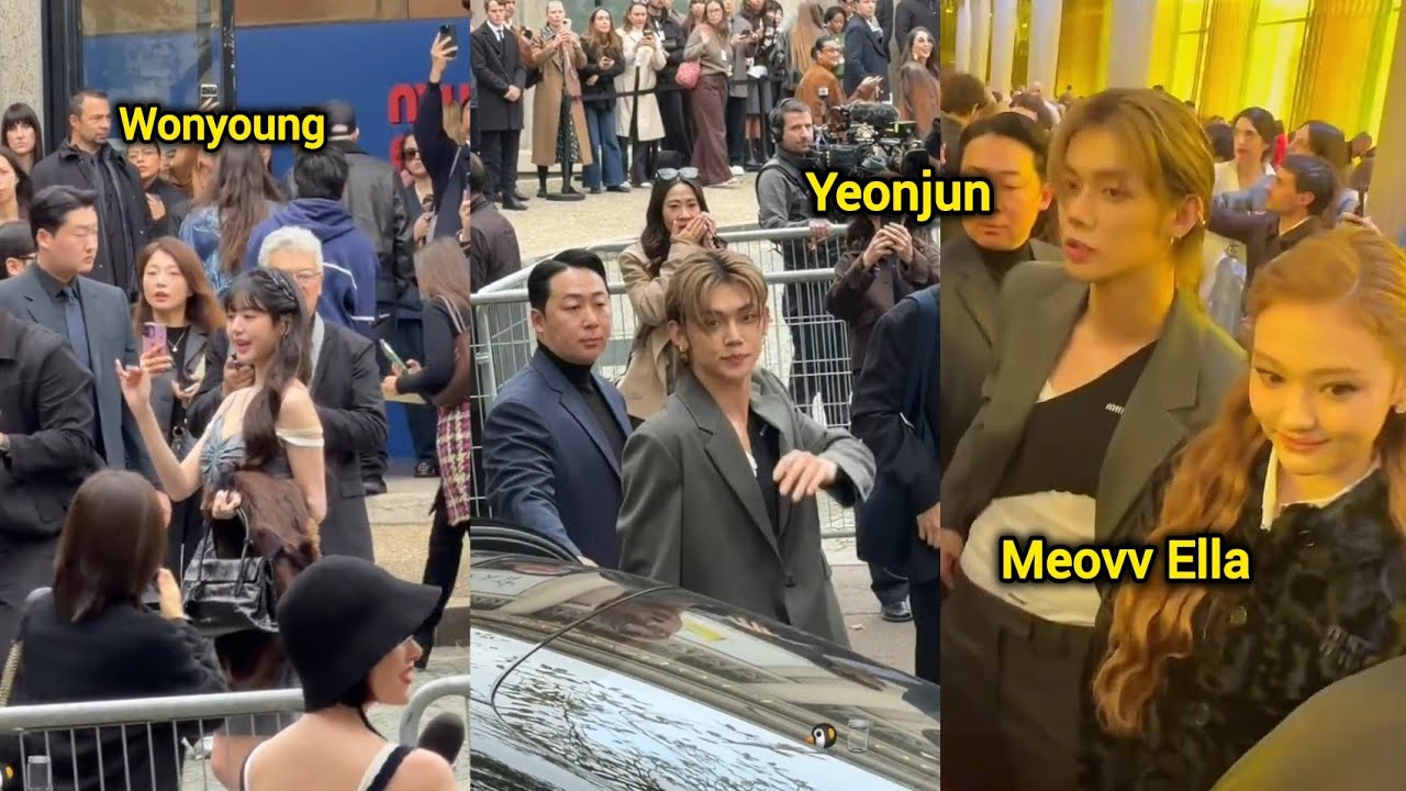 IVE Wonyoung, TXT Yeonjun & Meovv Ella Interaction At MiuMiu SS26 Show ...
