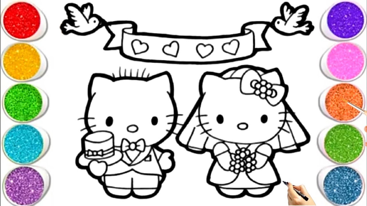 Hello Kitty Bride and groom Drawing, Painting, Coloring for Kids and ...