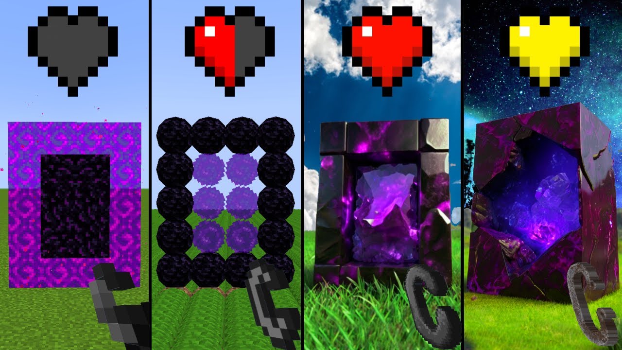 nether portal with different hearts in Minecraft Compilation - YouTube