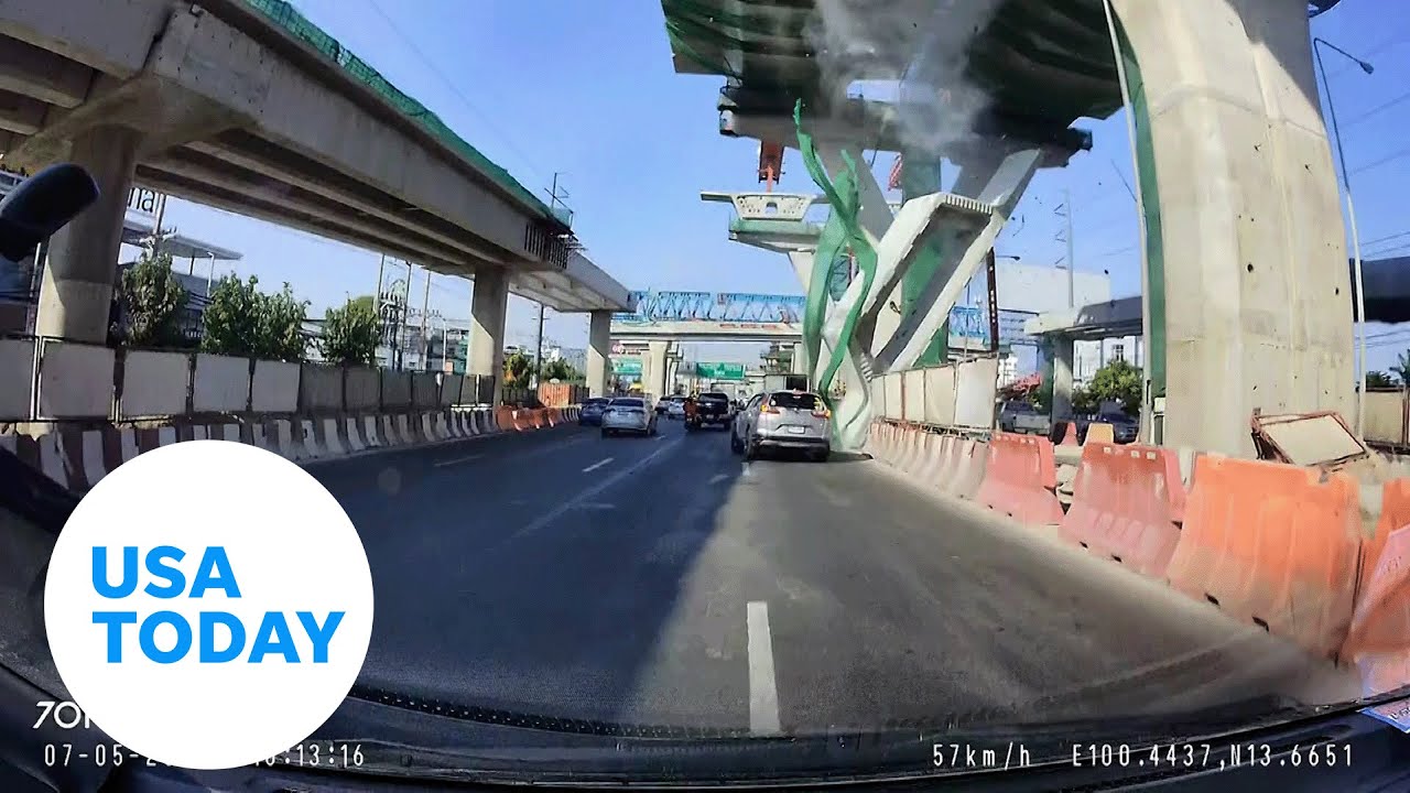 Partial bridge collapse nearly falls on cars in Thailand | USA TODAY ...