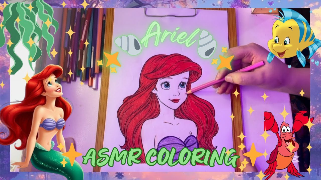 “Coloring Ariel | Disney Princess Ariel Drawing | Relaxing Coloring ...