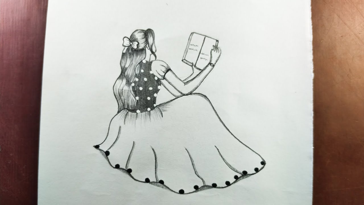 how to draw a girl sitting reading a book ||pencil sketch for beginners ...