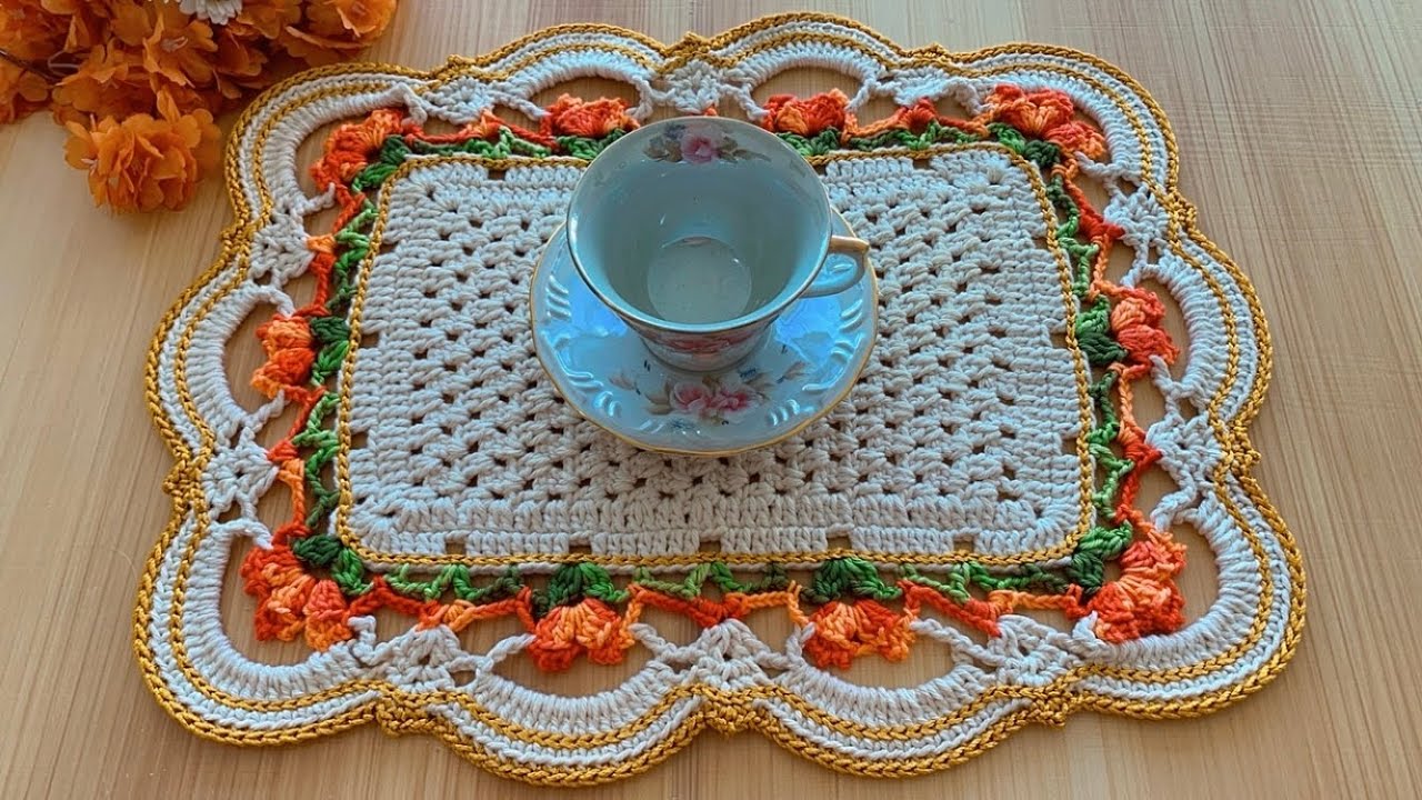 Video aula Sousplat Retangular de crochê Tulipas D’luxo 💗🌷💗 - YouTube