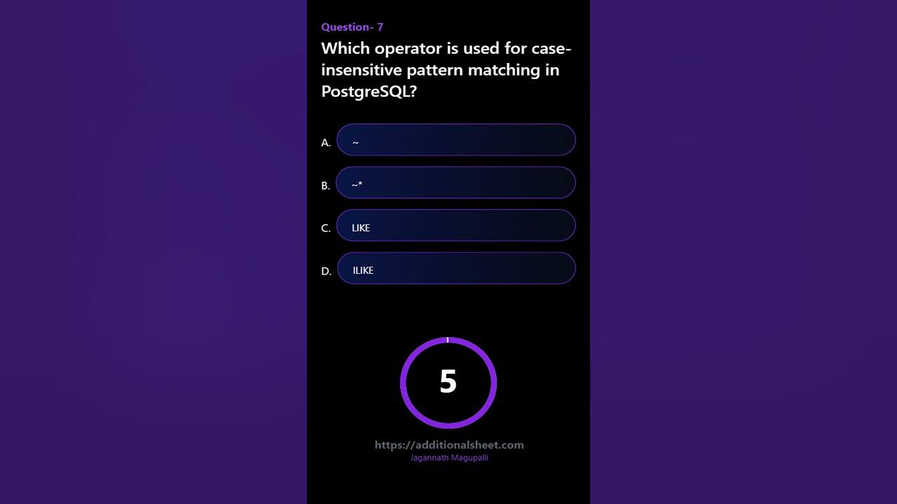 Which operator is used for case insensitive pattern matching in PostgreSQL - YouTube